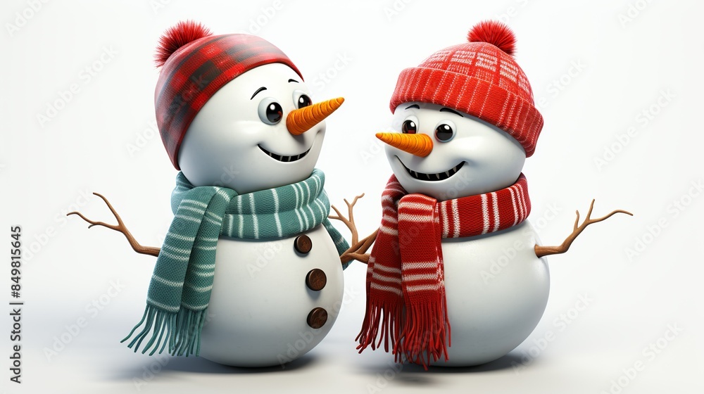 Snowman duo engaging in a friendly game of tug-of-war with a scarf ...