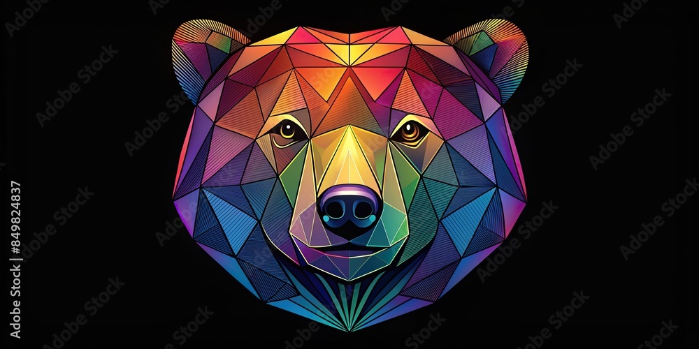 ภาพประกอบสต็อก Multi-colored bear head in graphic style with geometric ...