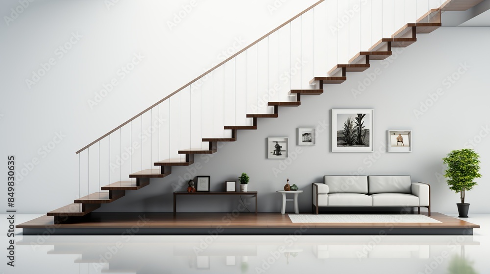 Interior staircase in a small minimalist house, featuring a sleek ...