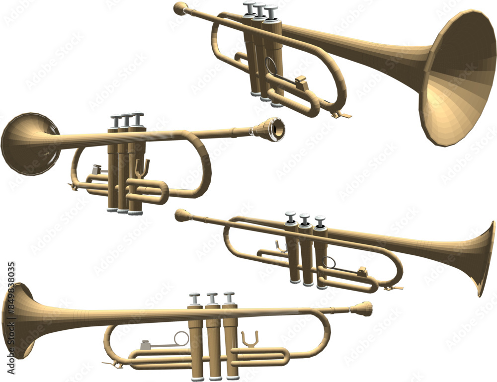 Vector illustration sketch of trumpet detailed design drawing for music ...