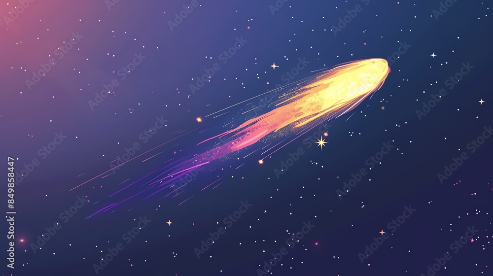 Comet flying through space flat design top view celestial theme ...