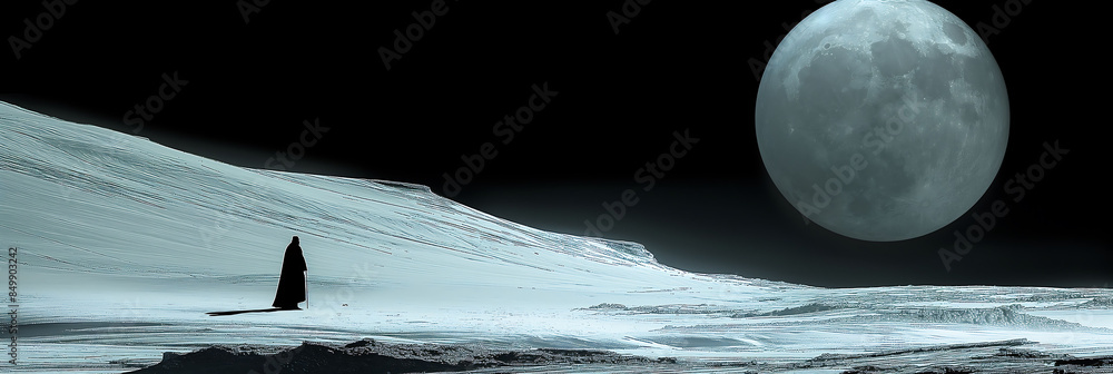 abstract photo of a man in a cold place, at night, in the sky you can ...
