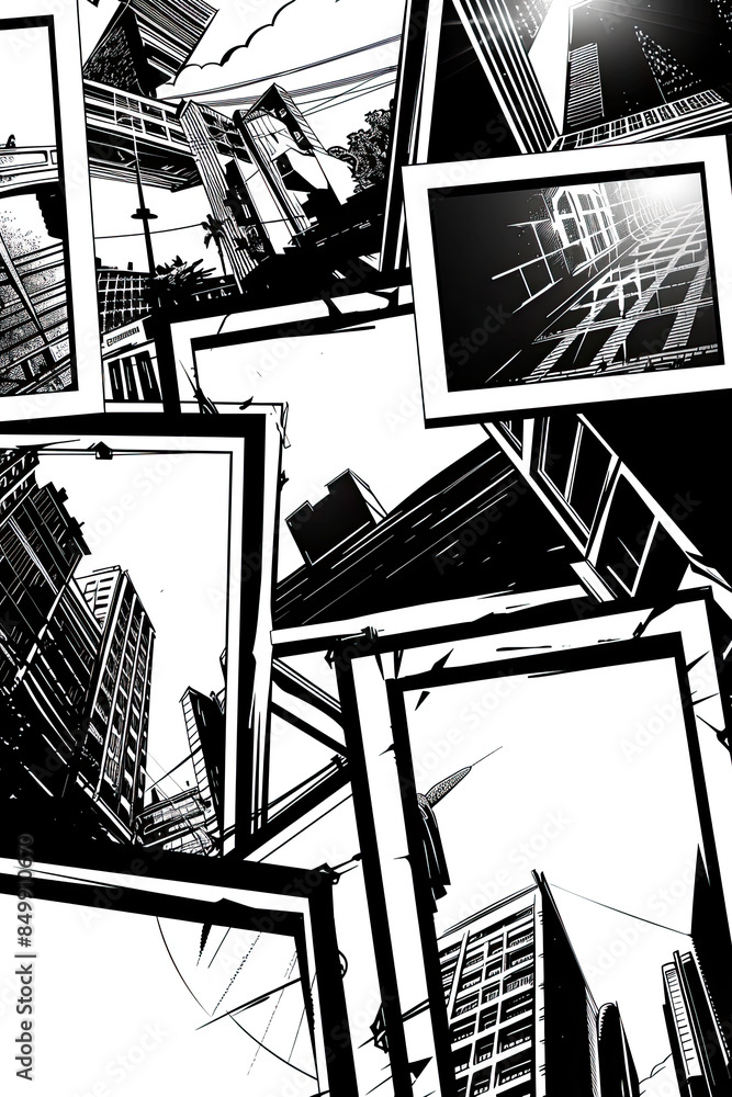 Comic book template, black and white, defined outlines, diverse and ...