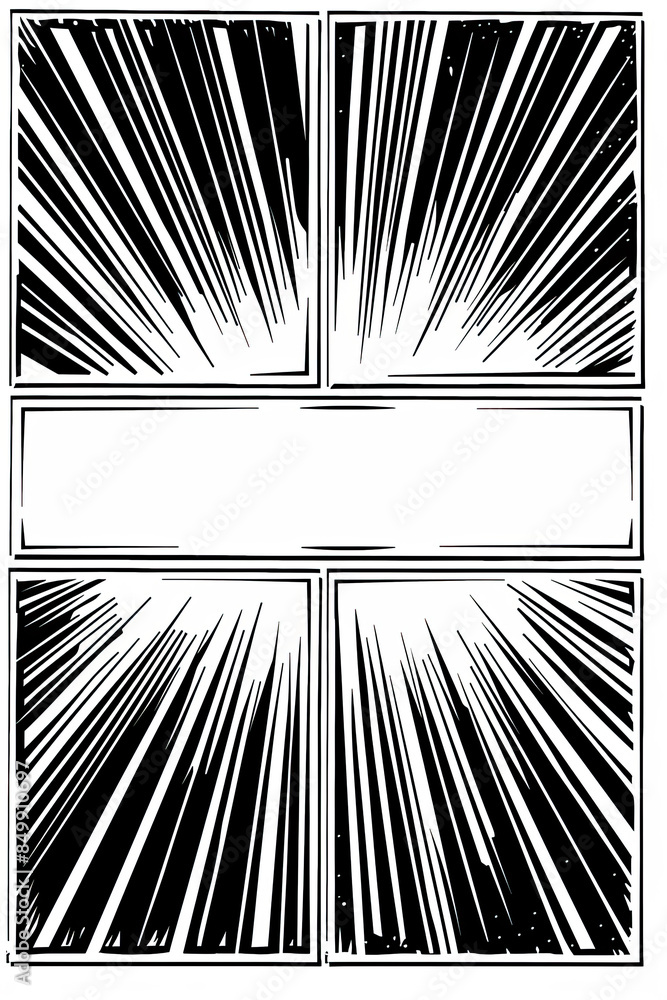 Comic book template in black and white, five panels, clear outlines ...