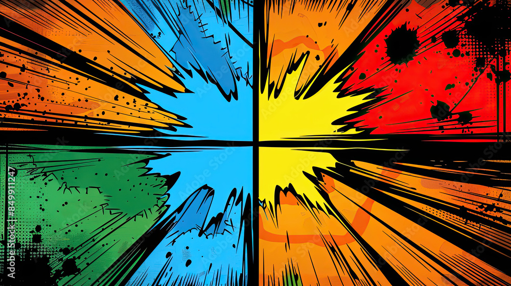 Retro comic template with vibrant colors, bold outlines, various shapes ...