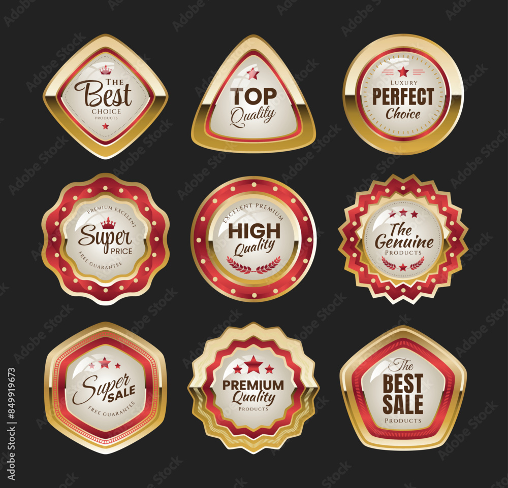 Set of Gold Seal Labels Collection ribbon, Golden luxury labels, gold ...