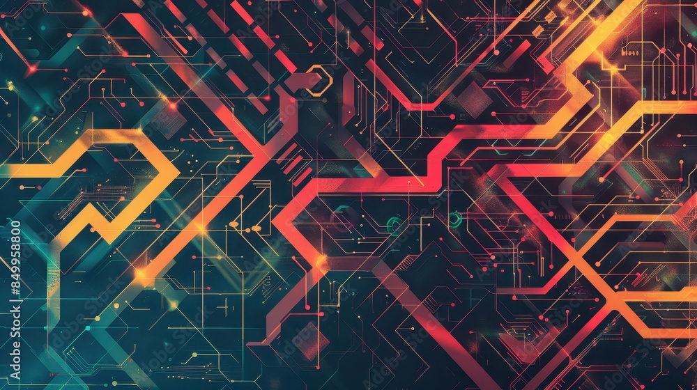 A colorful image of a maze with many lines and squares. The image is ...