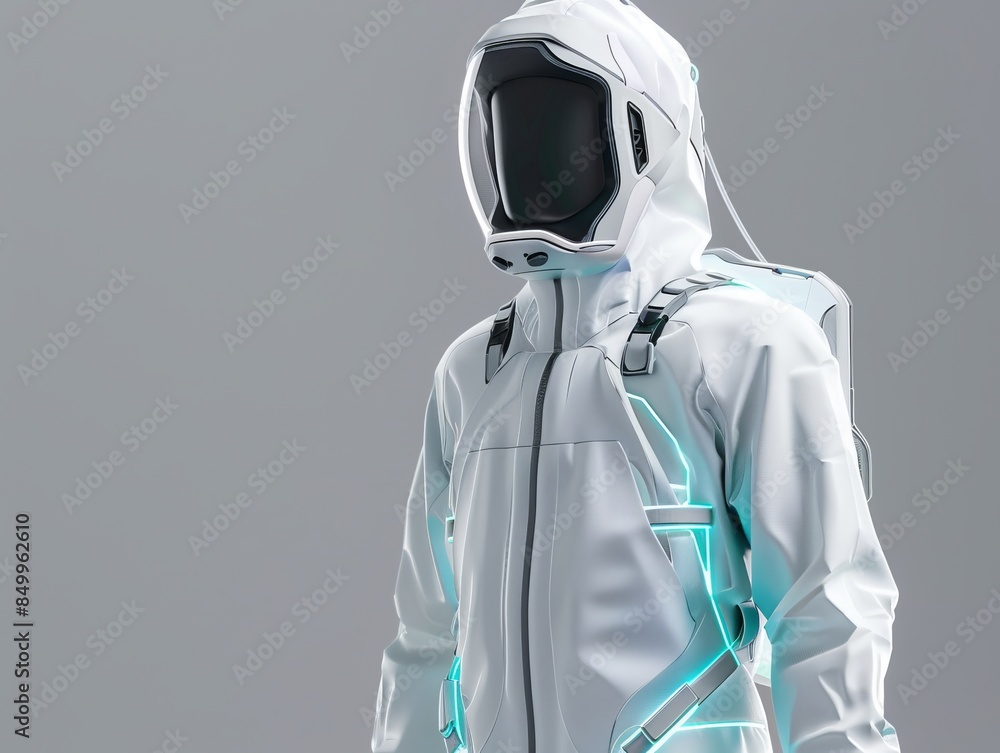 Infection prevention suit, smart technology, sleek design, front view ...