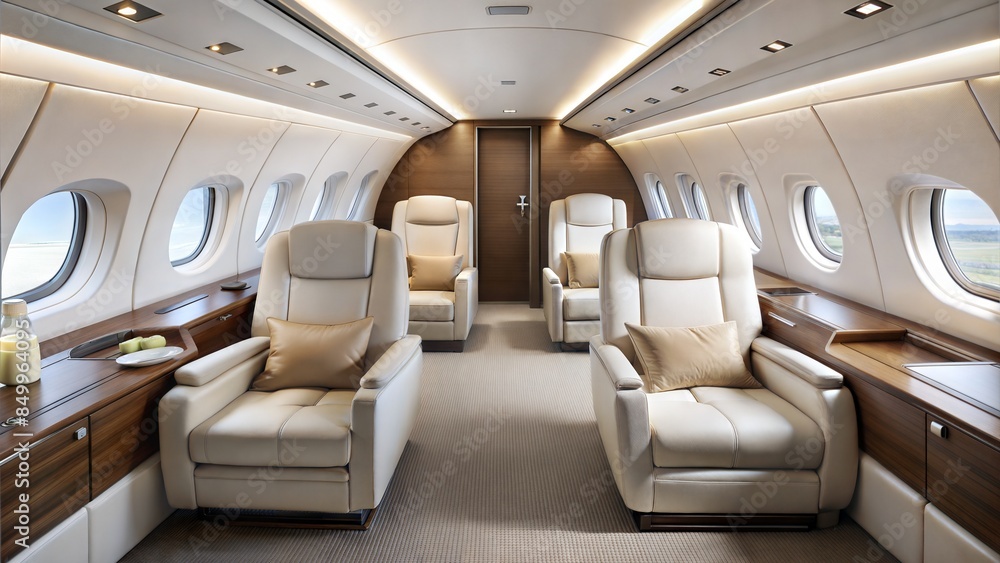 Business jet with white leather business jet for two peoples, in white ...