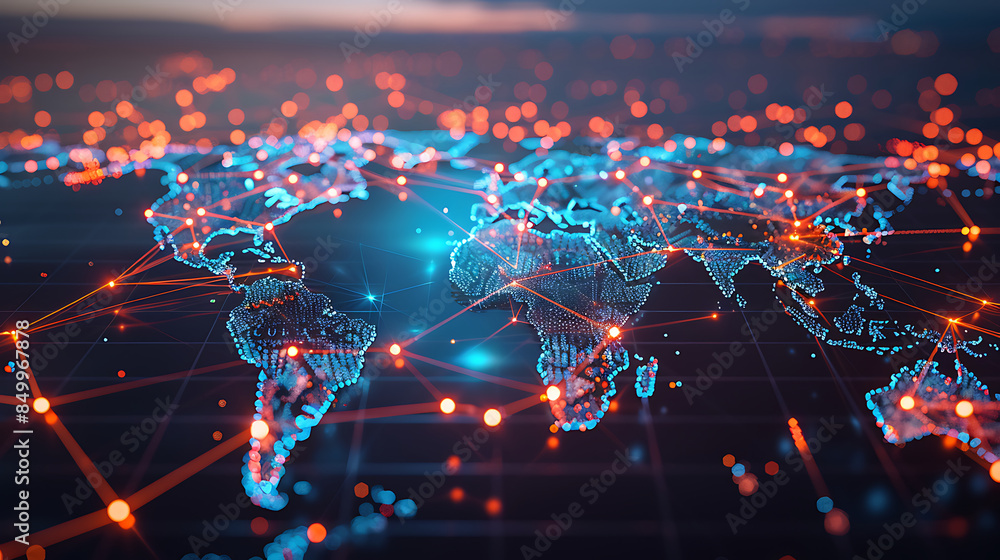 ภาพประกอบสต็อก A solar cell powering a world map, with lines of code ...