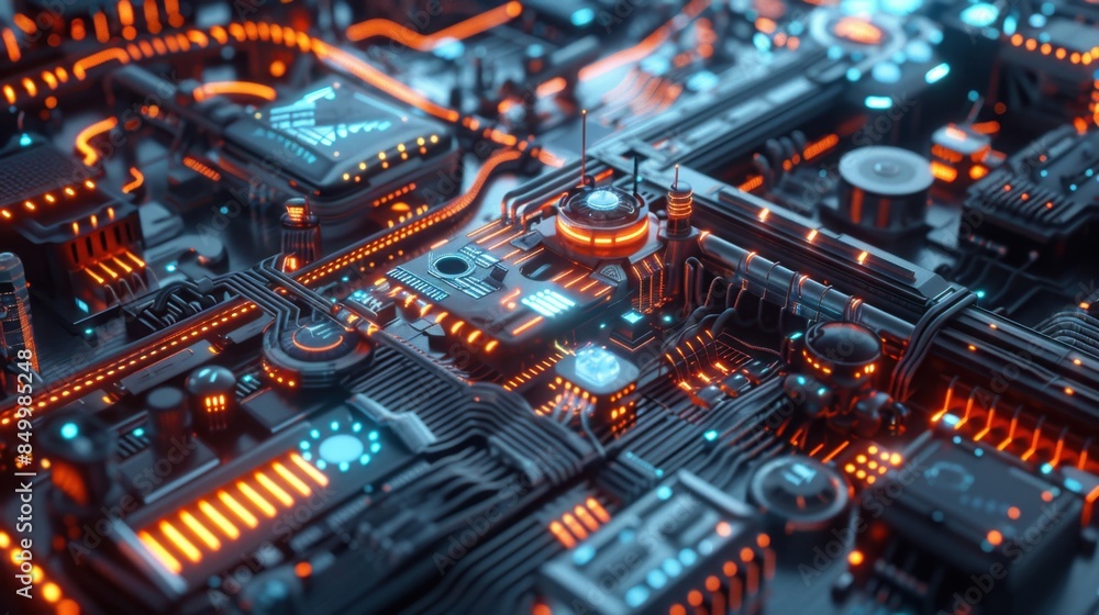 Create an image of a high voltage distribution system in a cybernetic ...