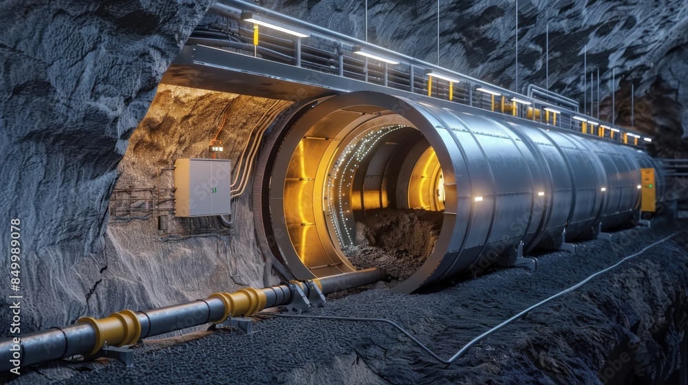 Create a cross-sectional view of an underground cable tunnel, revealing ...