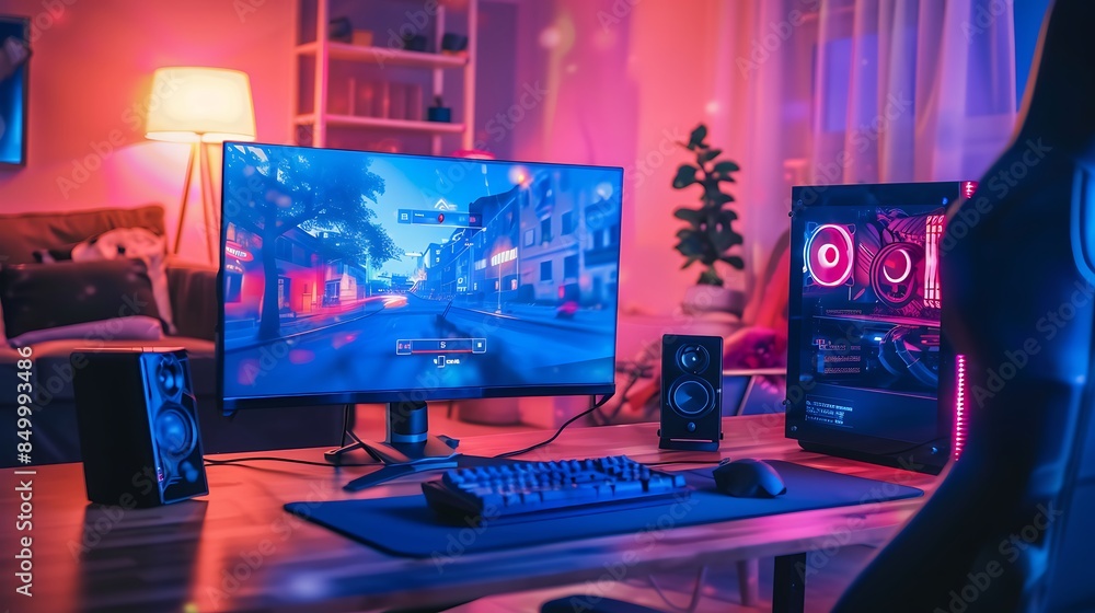 A powerful personal computer gamer rig displaying a first-person ...