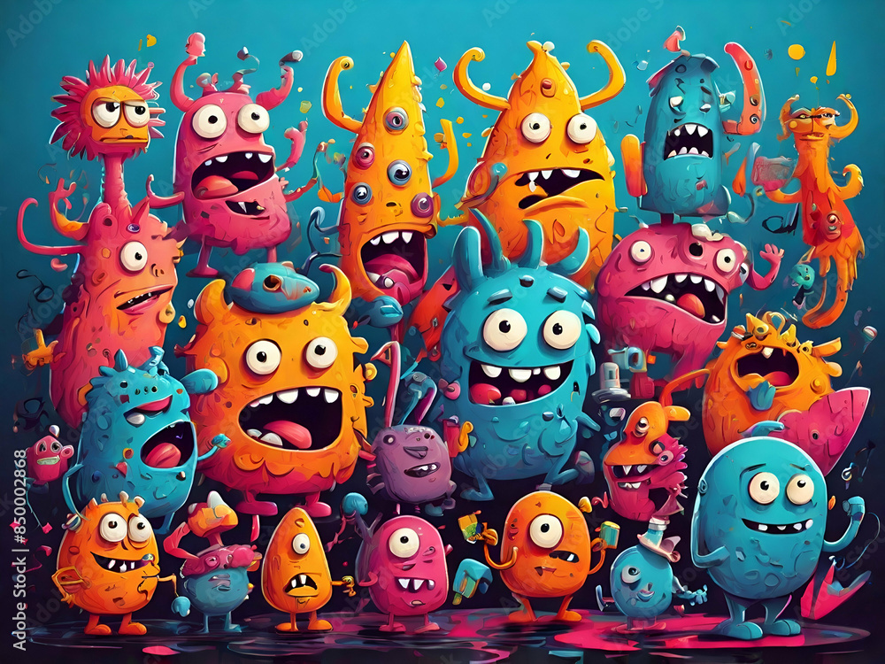 abstract childish Cartoon illustration with fun and crazy characters ...