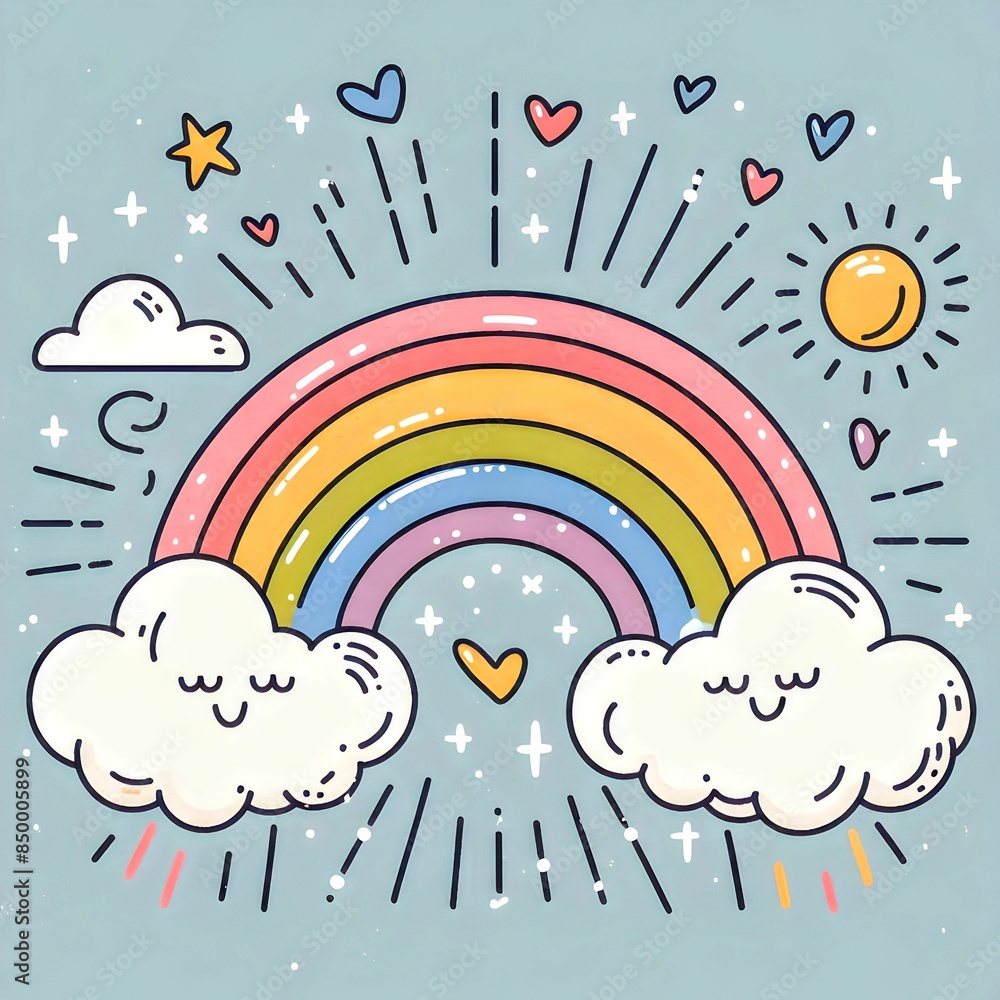 Dibujo de arcoiris con nubes , dibujo de paisajes Stock Illustration ...