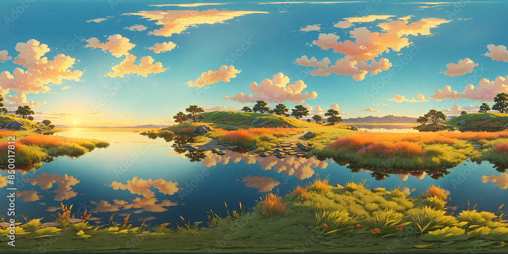 HDRI Anime and Cartoon Equirectangular Landscape Panorama B Stock ...