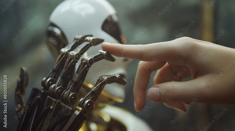 robot hand touching human hand, hand touching screen, robot hand, human ...