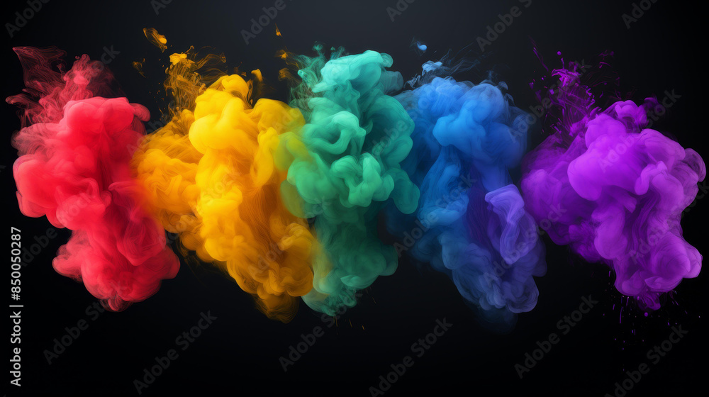 Colorful smoke bomb explosion clouds on clean white background for ...
