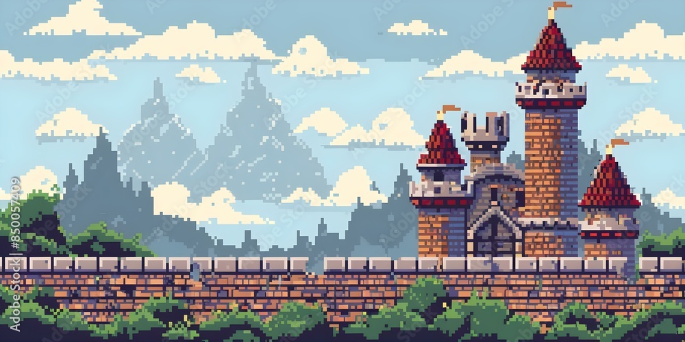 8-Bit Castle Towers Embracing Retro Video Game Style and Vintage ...