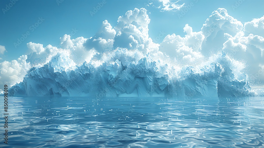 Polar ice cap melting with vast chunks of ice breaking off into the ...
