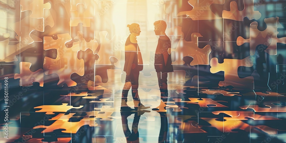 Teamwork showcases two business people working together as part of a ...