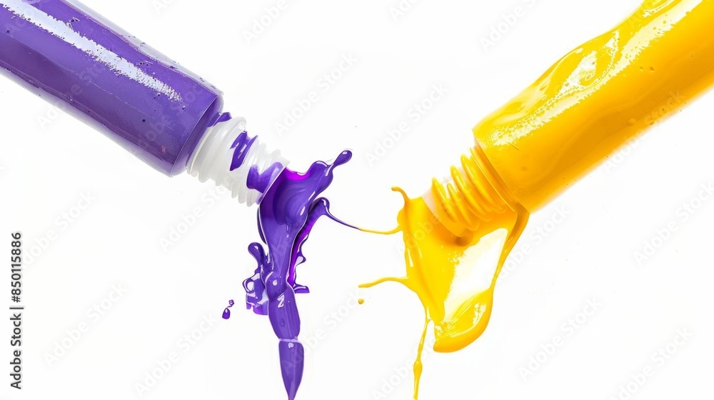 realistic photo of two new and clean tubes of hair dye on solid white ...