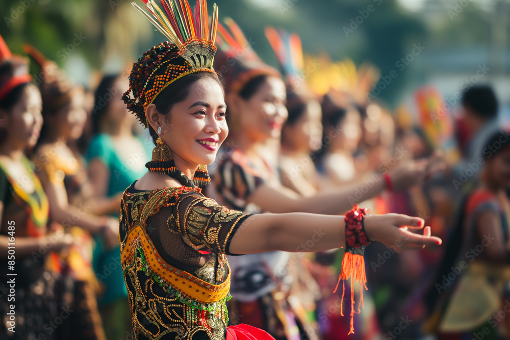 Joyful dancers in colorful traditional costumes, celebrating cultural ...