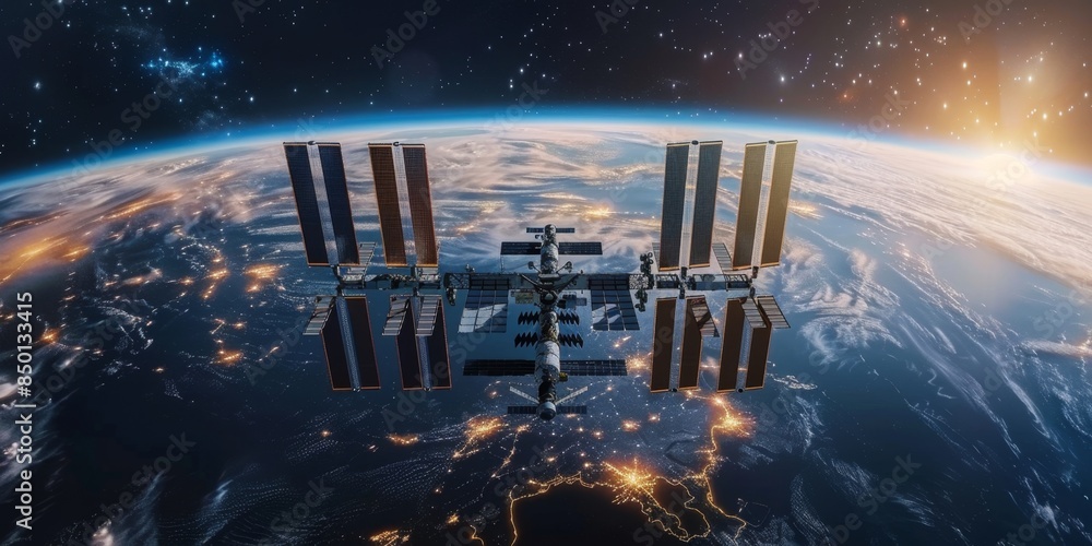 3D illustration of the International Space Station orbiting the Earth ...