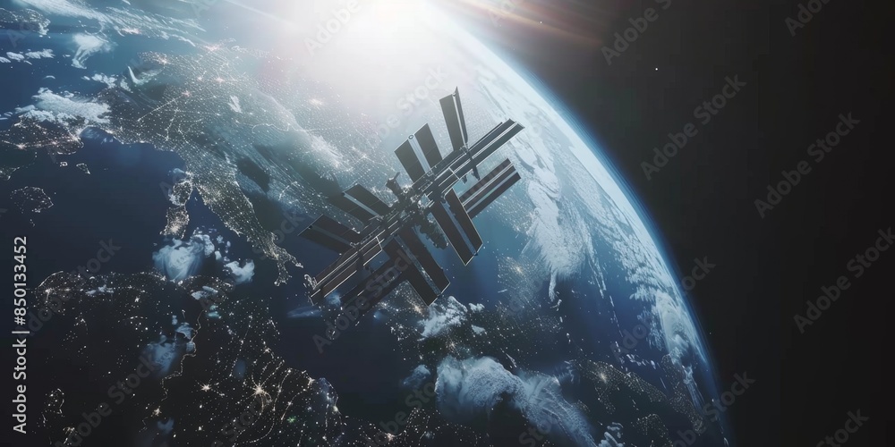 3D illustration of the International Space Station orbiting the Earth ...