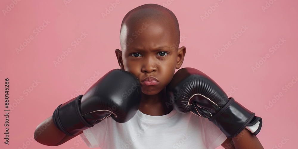 African American teenage bald kid with face of determination with black ...