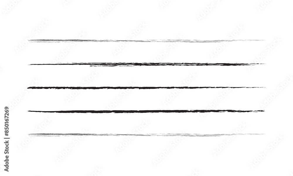 Hand painted ink brush collection. Charcoal pencil straight horizontal ...