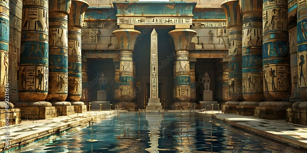 Creating a 3D model of a decorative Egyptian pool with hieroglyphs and ...