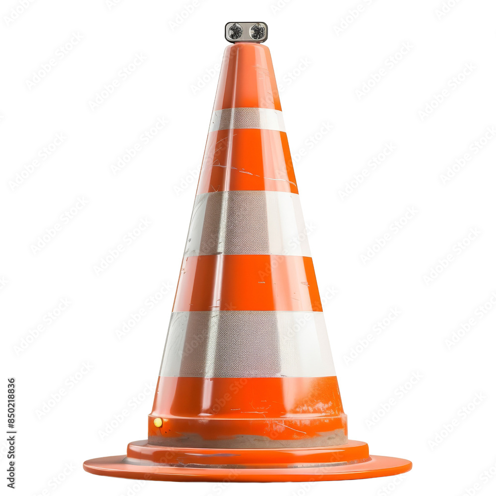 Orange and white traffic safety cone with LED on top for construction ...