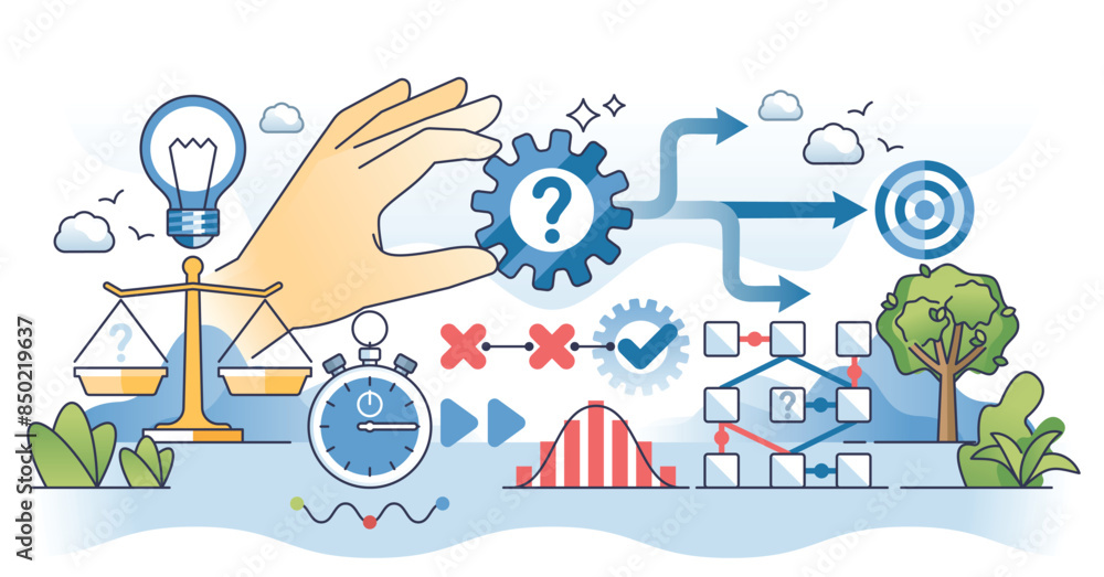 Decision making process to find effective solution outline hands ...