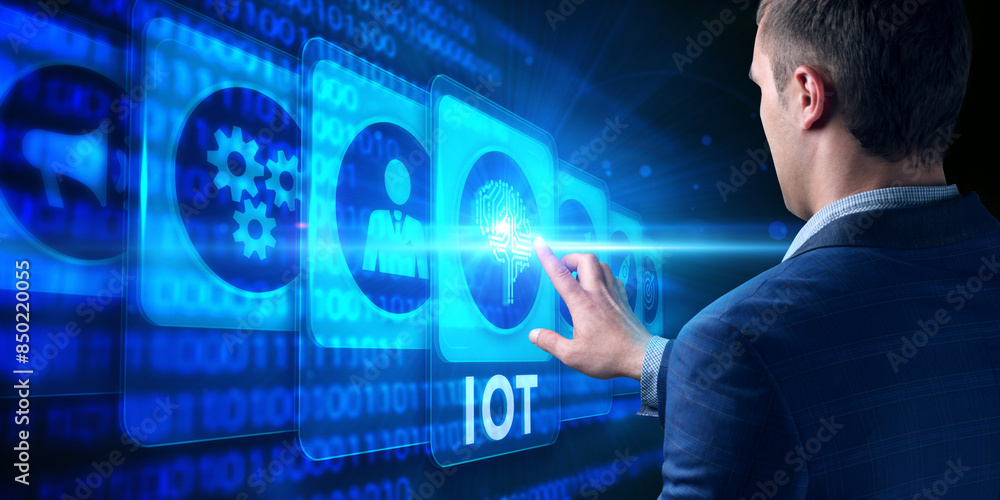 Internet of things - IOT concept. Businessman offer IOT products and ...