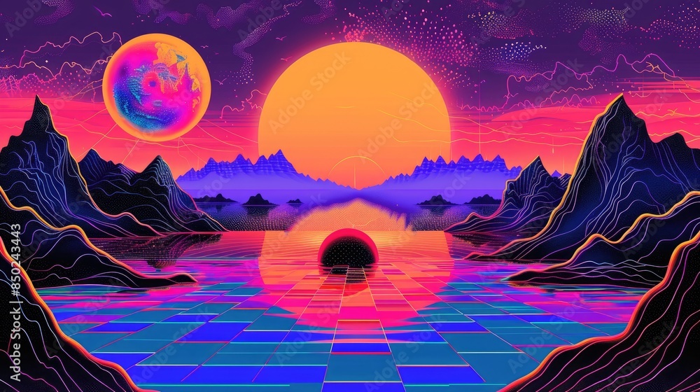 esoteric surreal artwork, 80s synthwave vaporwave poster, clean vector ...