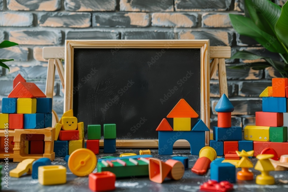 Colorful educational blocks in children s playroom, preschool and ...