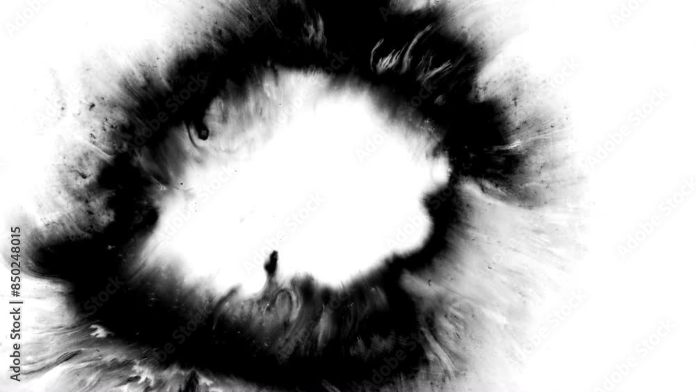 real footage abstract background Black ink artistic flow splatter spots ...