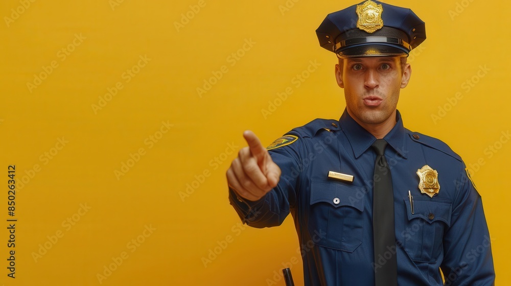 Police officer in uniform directing traffic with a whistle, isolated on ...