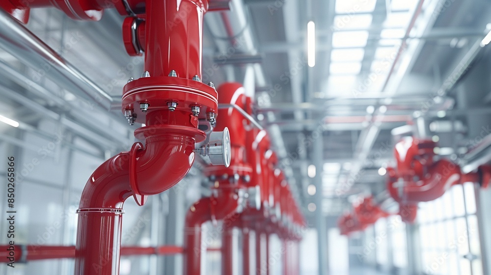 Indoor fire suppression system with sprinklers, detailed view of ...