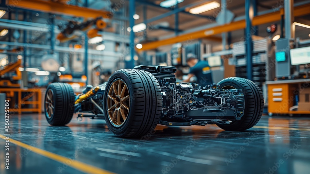 Automobile Chassis in Assembly Line. Automobile chassis on an assembly ...