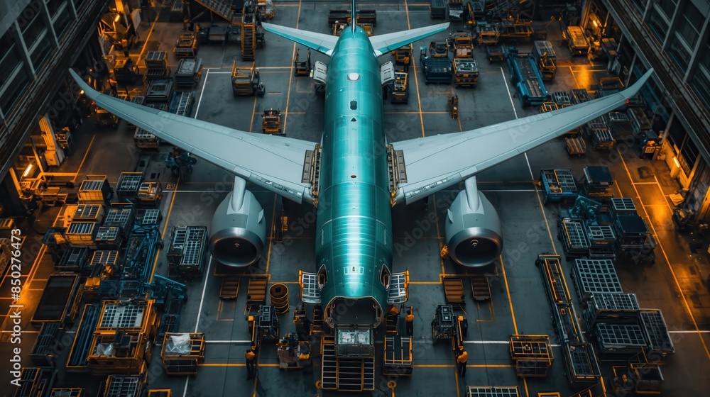 Aircraft in Manufacturing Facility. Large aircraft inside a ...