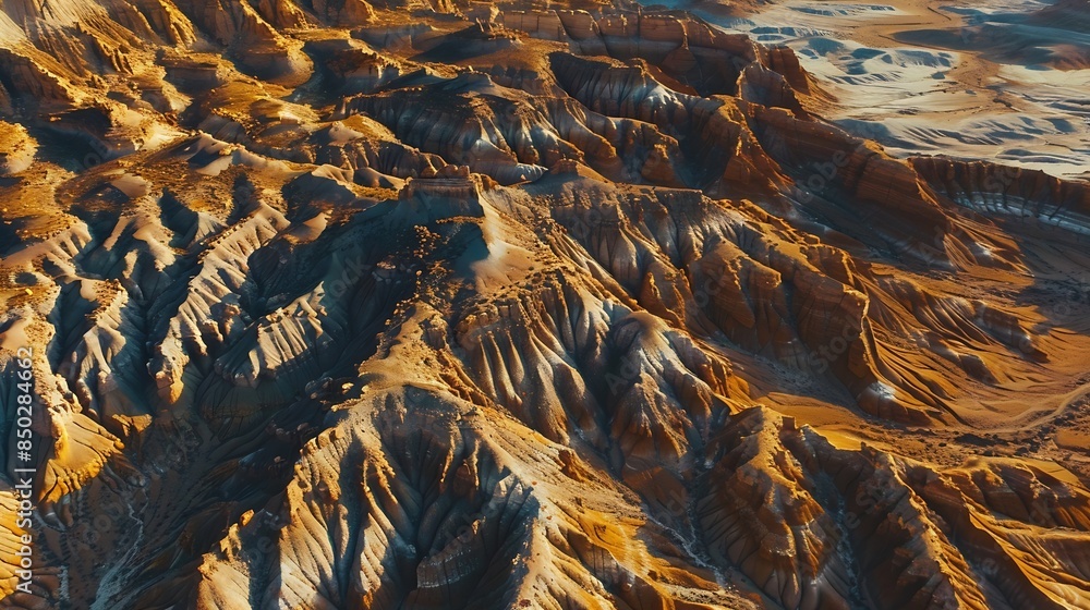 Drone photography of eroded desert badlands Ridges and canyons of ...