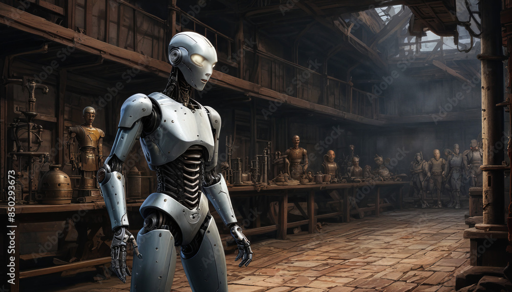 High-Tech Female Cyborg in Robotics Lab: High-Resolution Digital Art ...