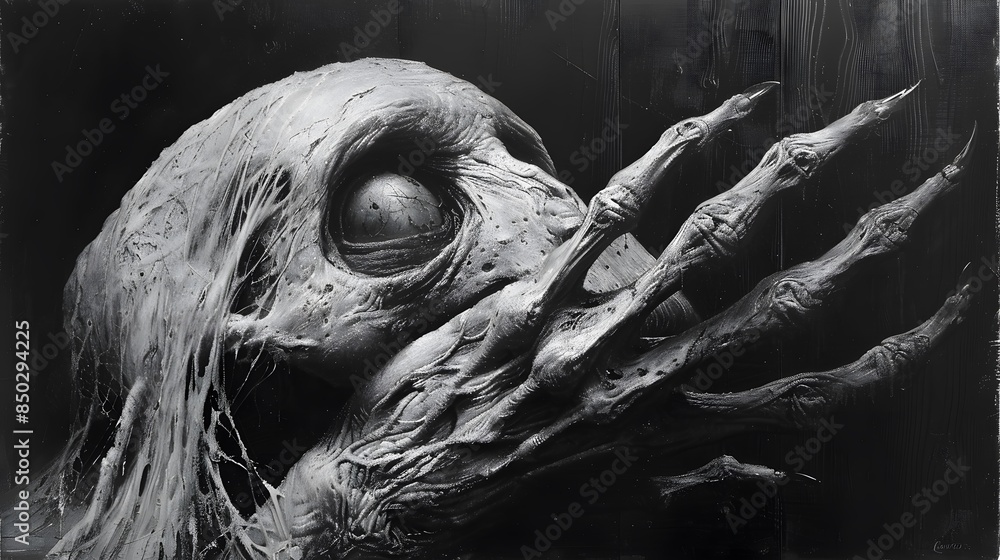 2D Illustrate, The absurd and grotesque figure lurks in the shadows, a ...