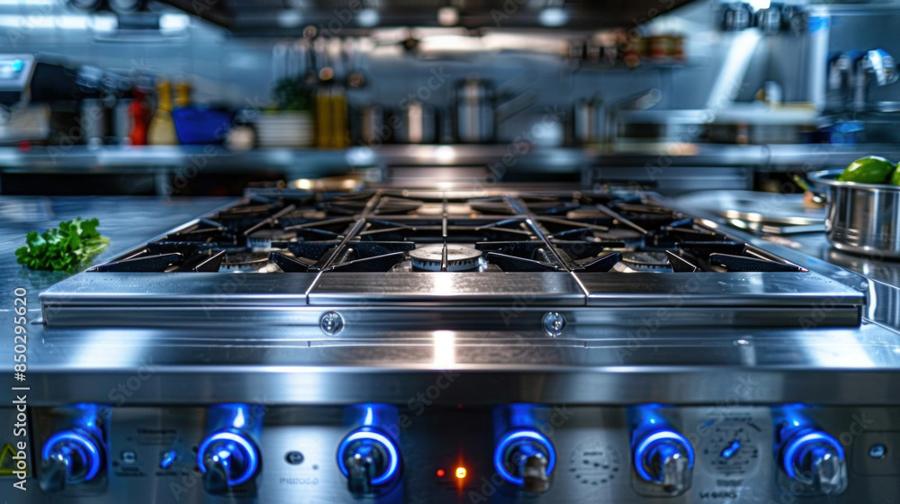 Stainless steel shiny exhaust hood equipped with grease baffles and a ...