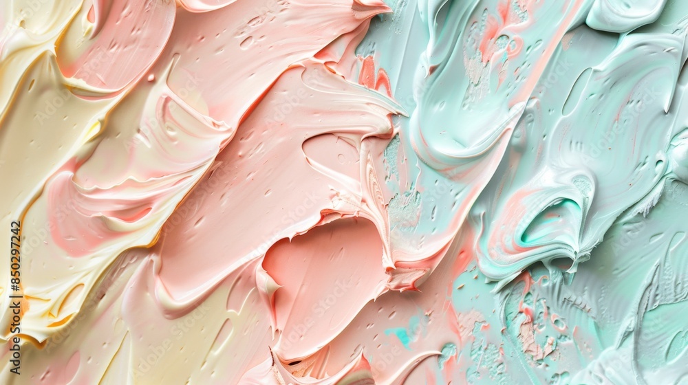 Mixed colors in a creamy product closeup with pastel color style theme ...