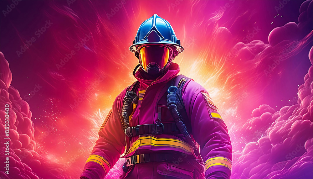 Digital illustration features a firefighter set against a dramatic ...