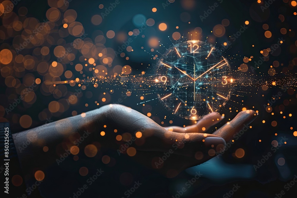 Clock on hand time data digital clock management planning business and ...