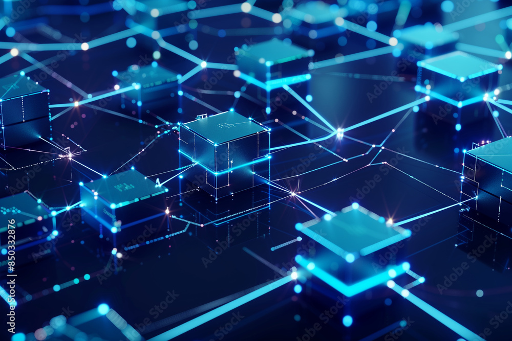 Featuring interconnected blocks, this blockchain network diagram ...